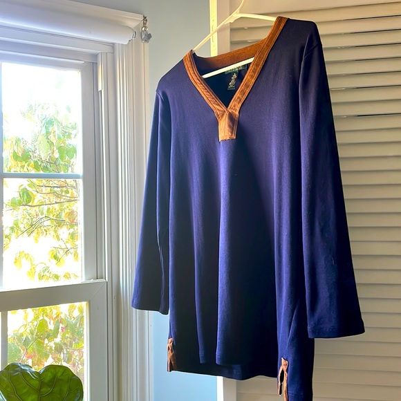 Lauren Ralph Lauren | Tops | Ralph Lauren Navy Tunic With Suede Trim ...